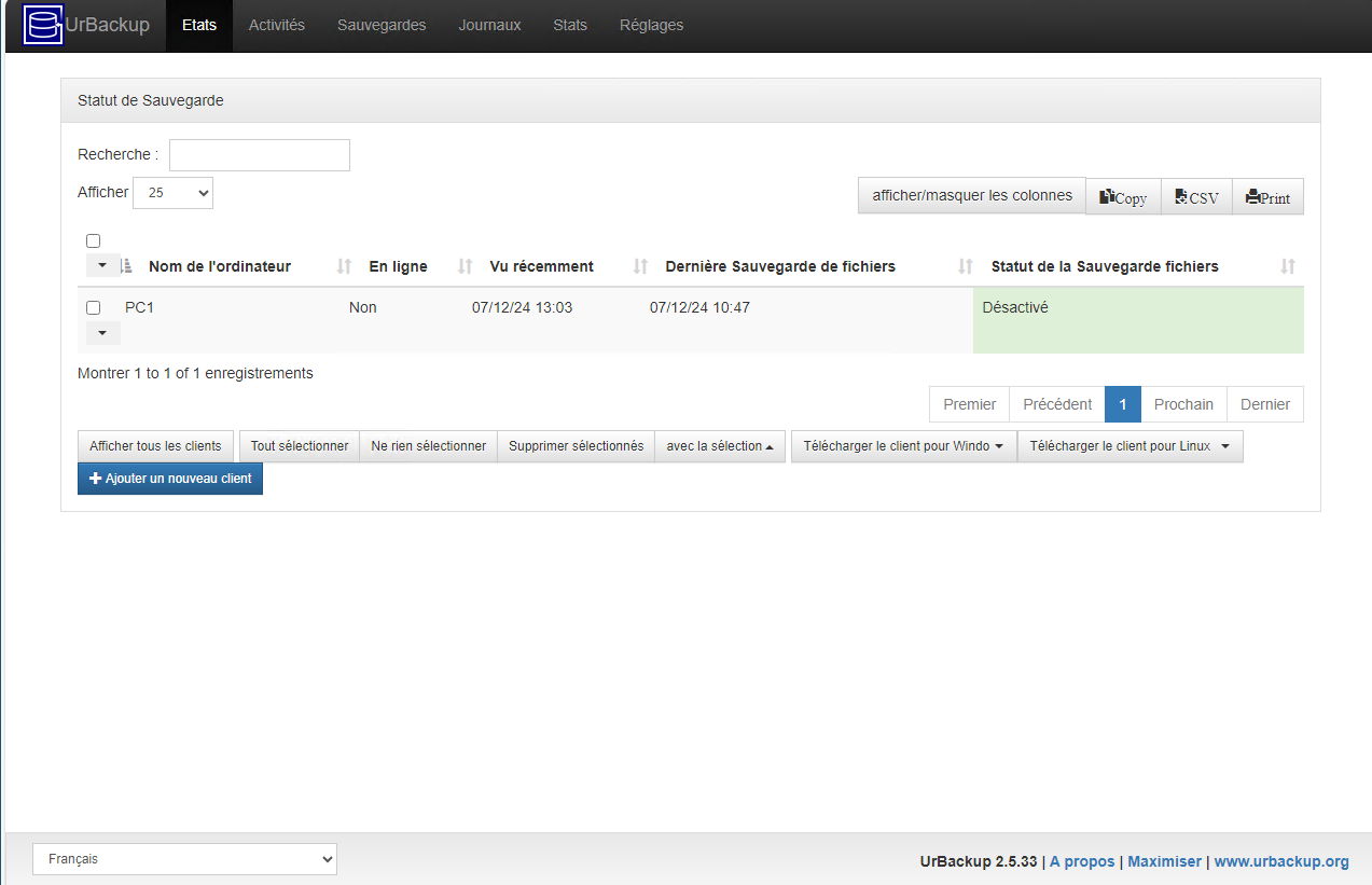 Sauvegardes avec UrBackup | Thomas Patois